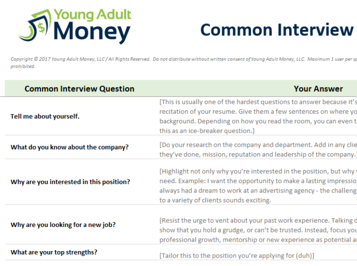 How to Answer Common Interview Questions [With Free Download] | Young ...