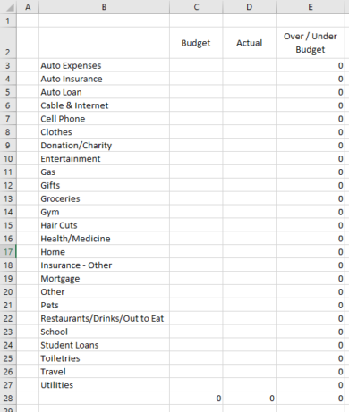 How to Make a Budget in a Spreadsheet | Young Adult Money