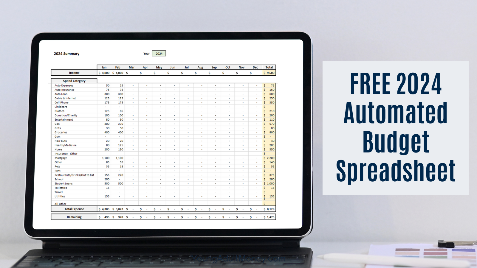 Automated Budget Spreadsheet in Excel 2024